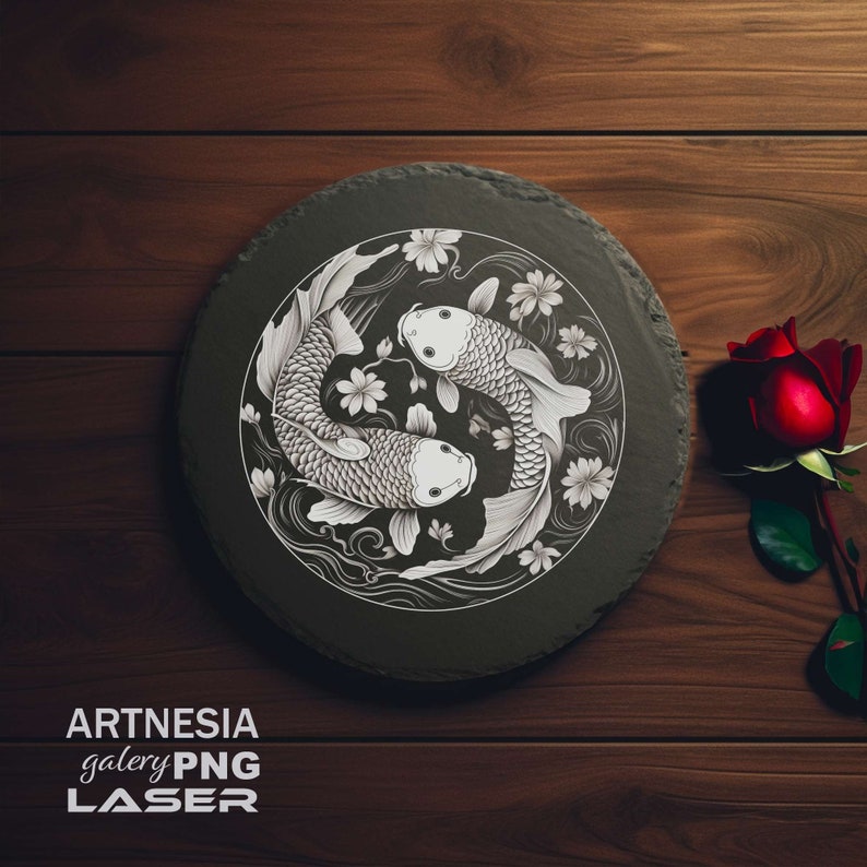 Koi fish v2 PNG Archivo de grabado láser para Slate Coaster, Diseño ...