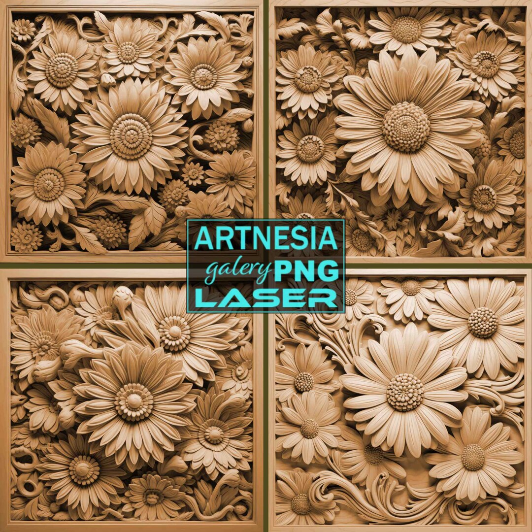 4 Gerbera Flower 3D Illusion PNG Laser Burn File, Digital Relief Design ...