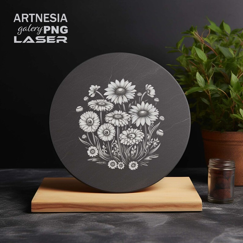 Daisy Flower V2 PNG Laser Engraving File for Slate Coaster, Laser Ready ...