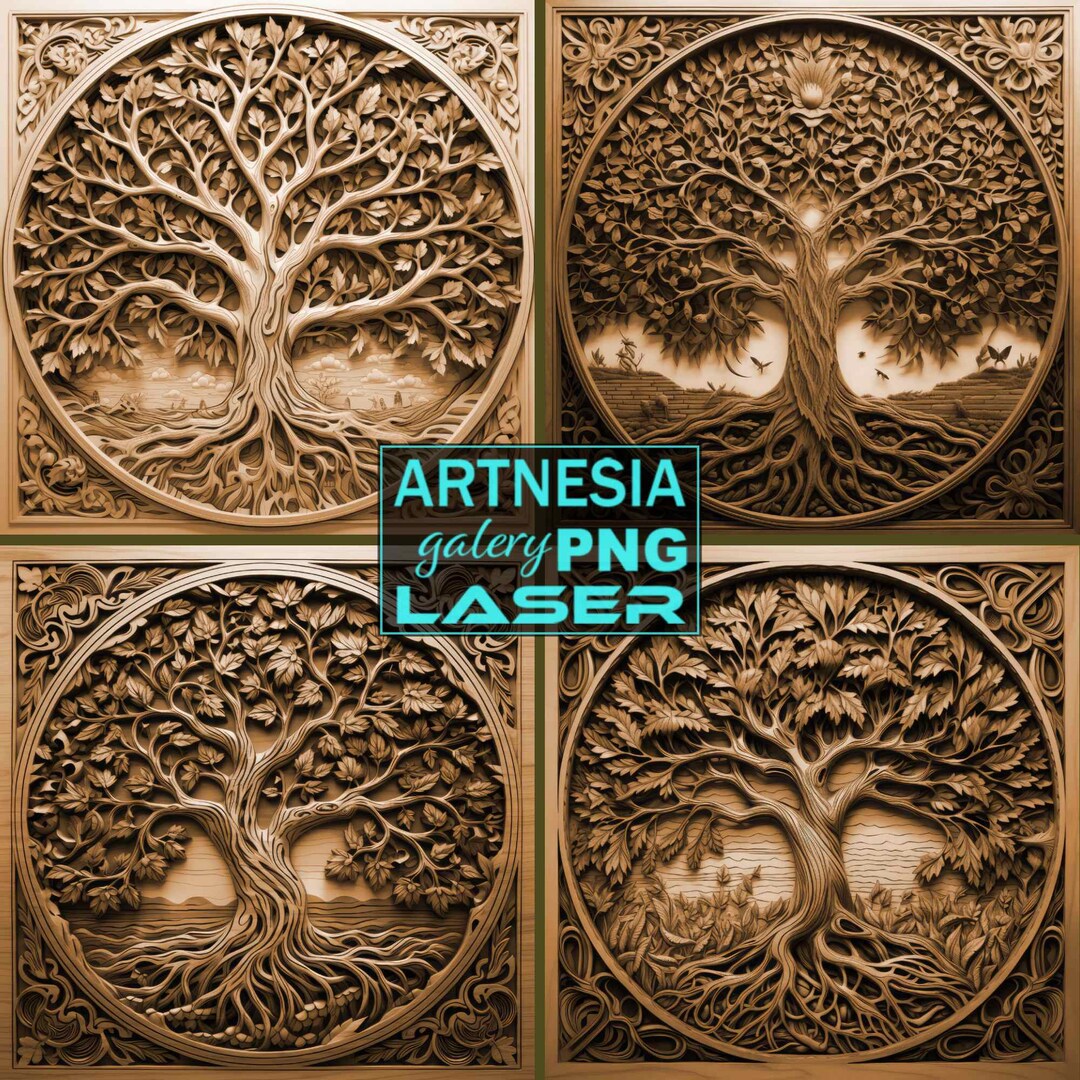 Buy 4 Tree of Life 3D Illusion PNG Laser Burn File, Digital Relief ...