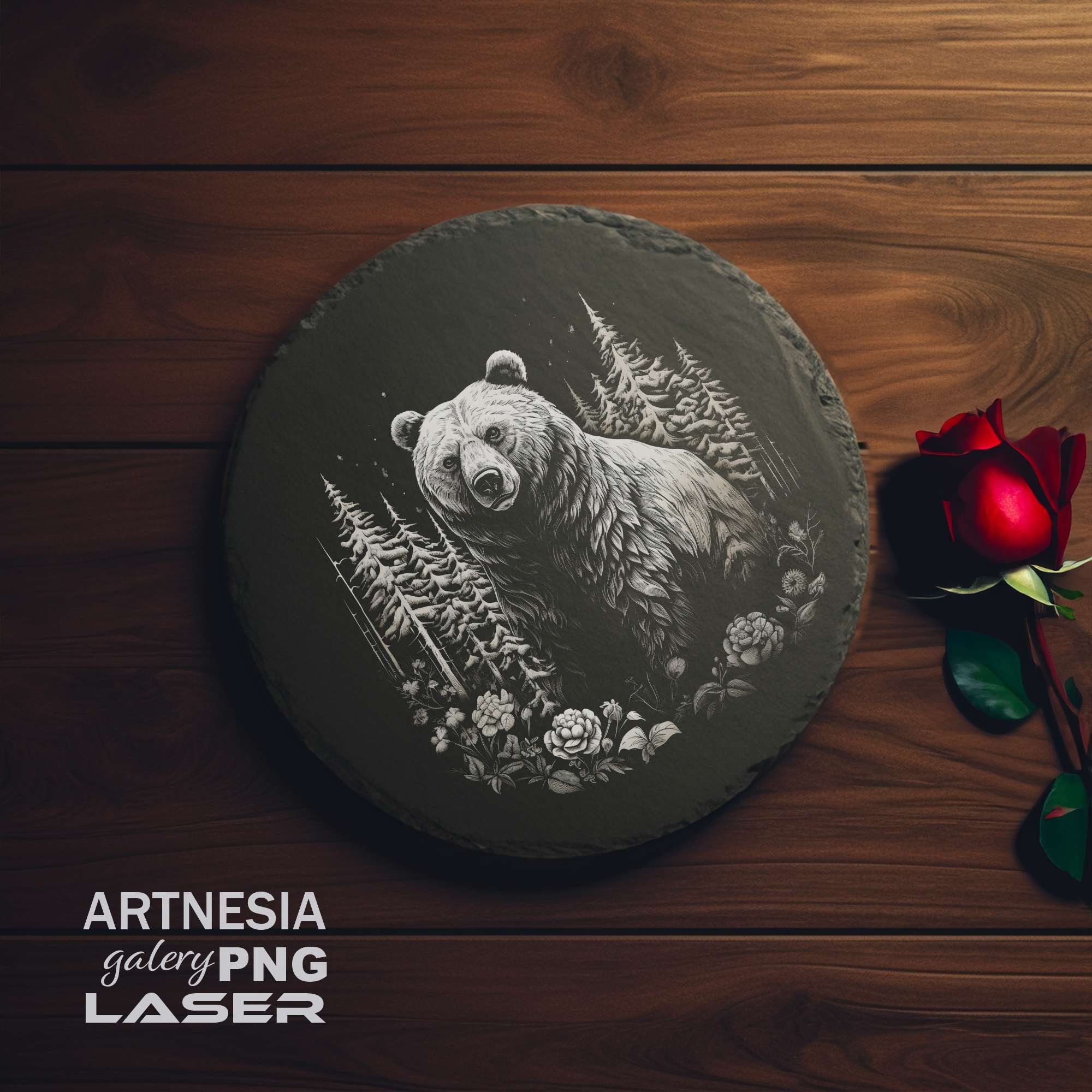 Bear Animal PNG Laser Engraving File for Slate Coaster, Laser Ready ...