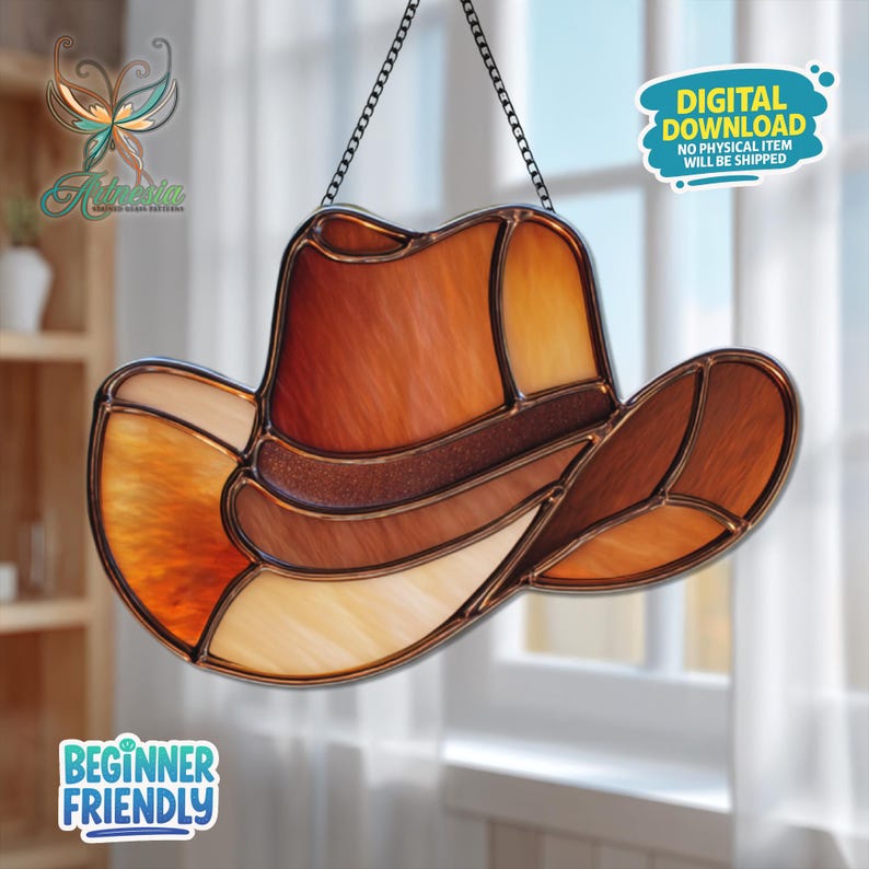 Cowboy Hat Stained Glass Pattern, Western Hat Suncatcher, Stained Glas ...