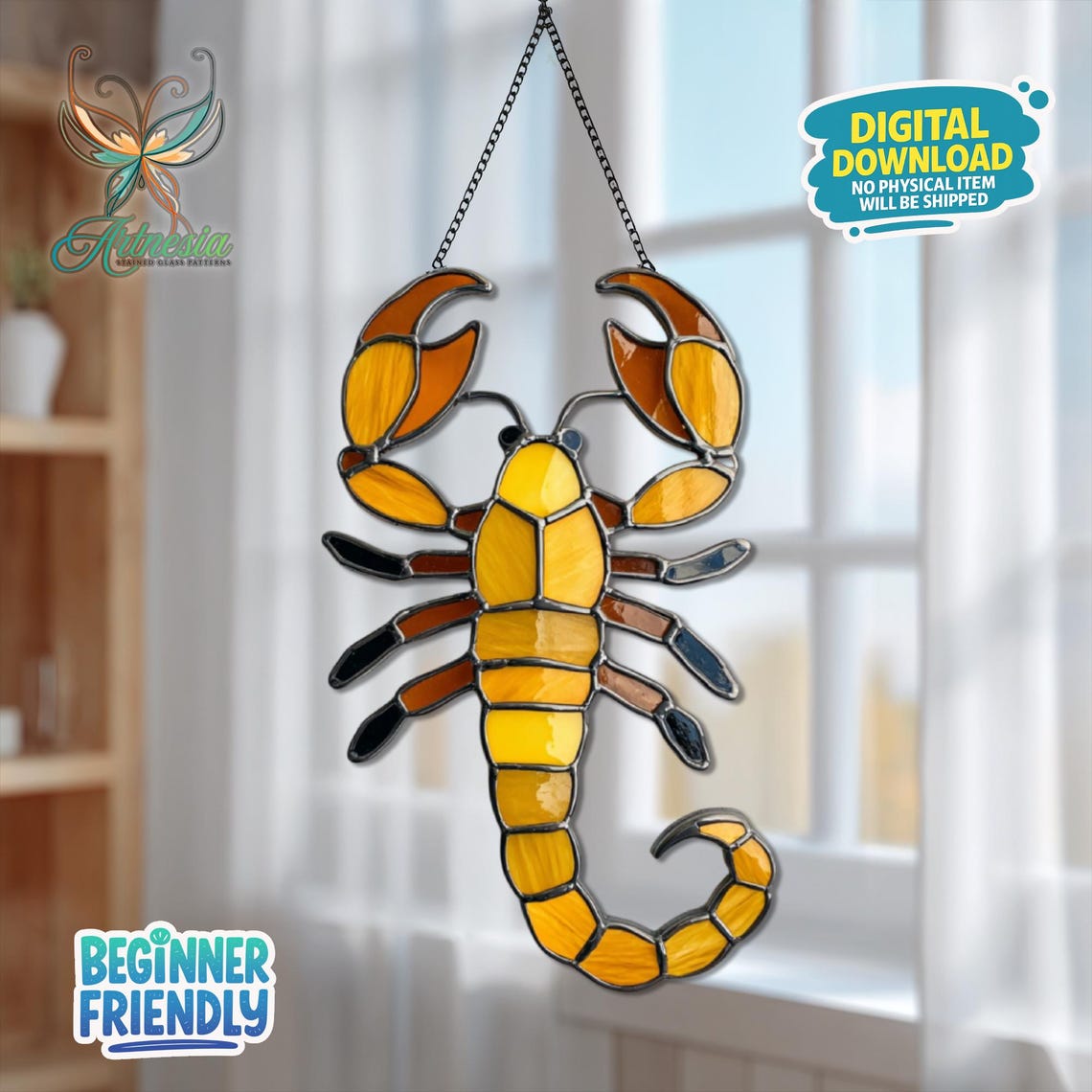 Scorpion Stained Glass Pattern, Scorpion Sign Suncatcher, Zodiac ...