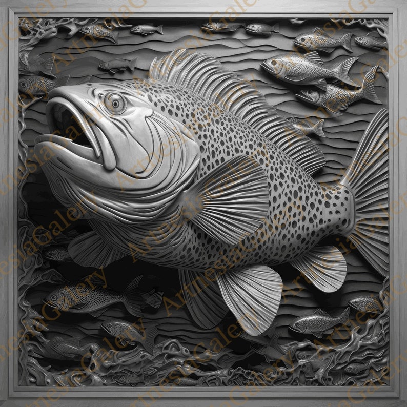 Goliath Grouper 3D Illusion PNG Laser File: Fish Engraved Relief Design ...