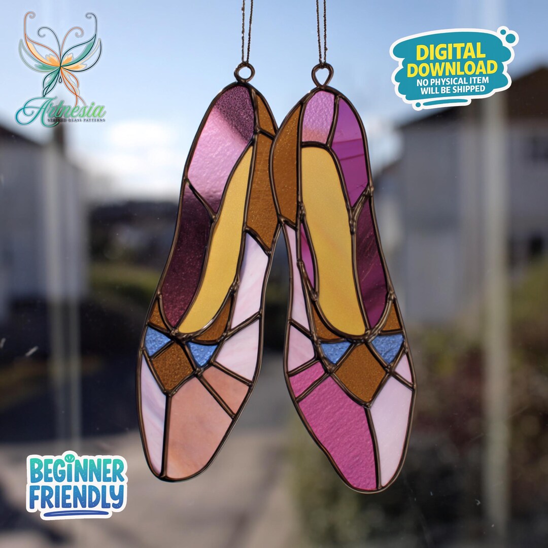 Ballet Shoes Stained Glass Pattern, Dance Suncatcher, Shoes Stained ...