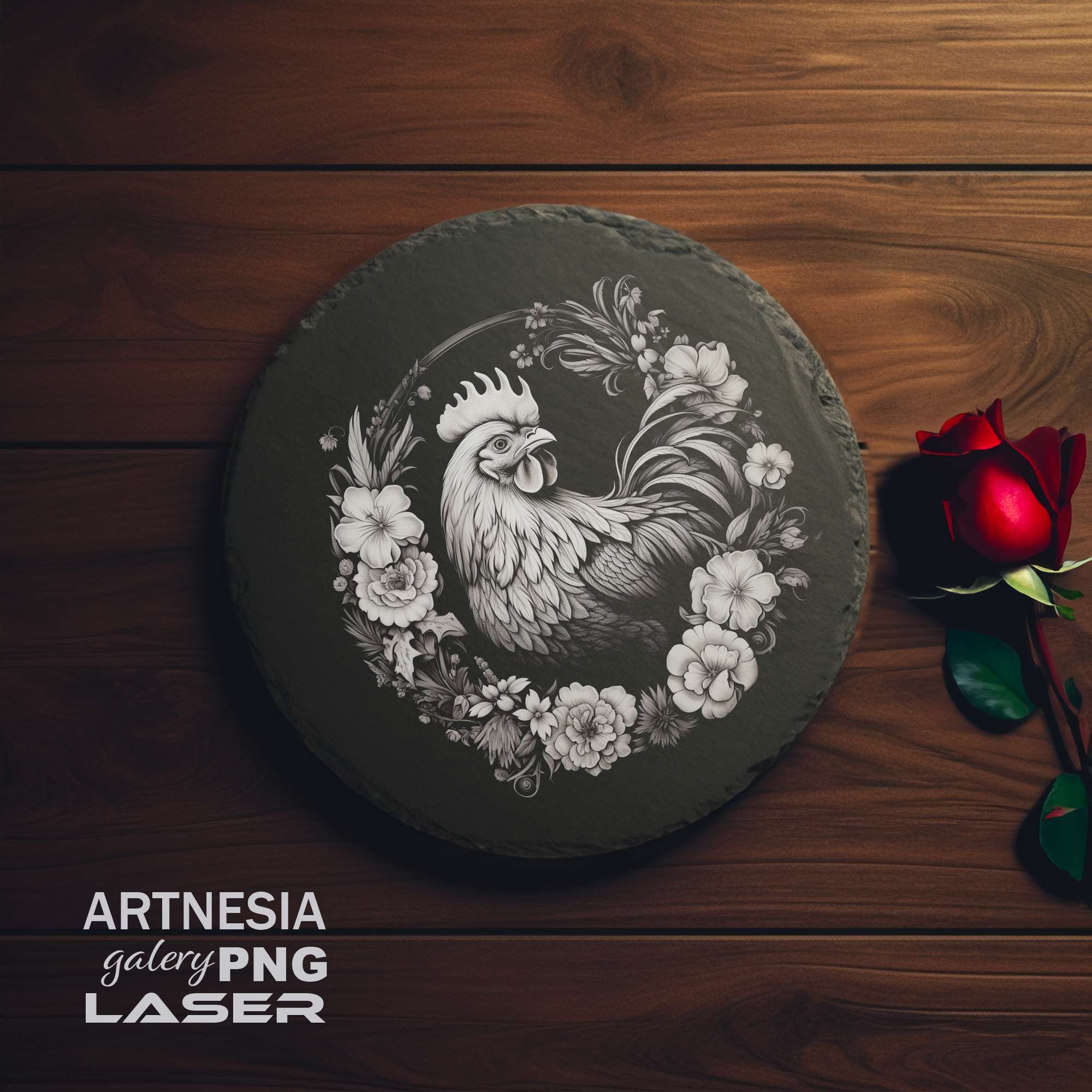 Rooster V2 PNG Laser Engraving File for Slate Coaster, Laser Ready ...