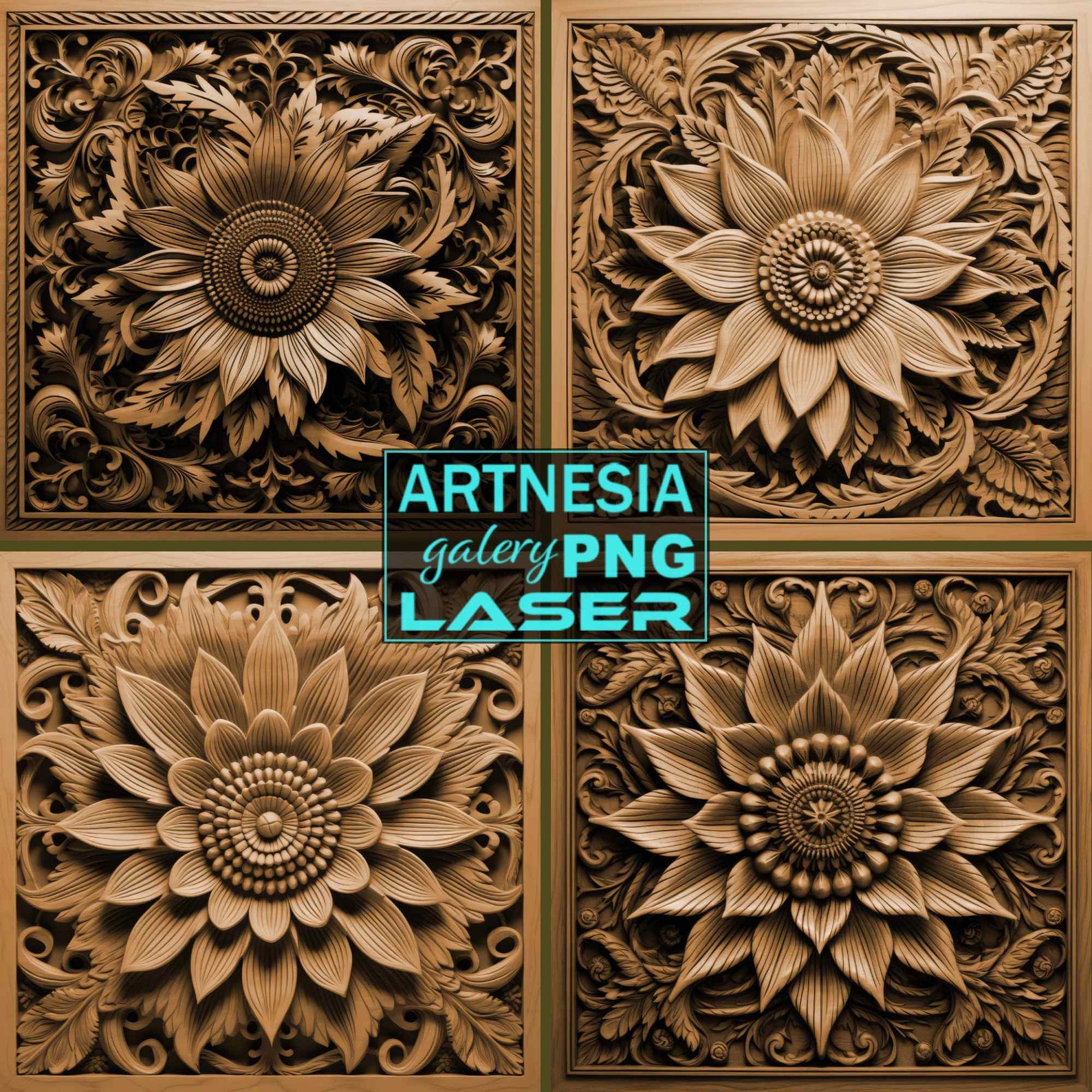 4 Sunflower 3D Illusion PNG Laser Burn File, Digital Relief Design ...