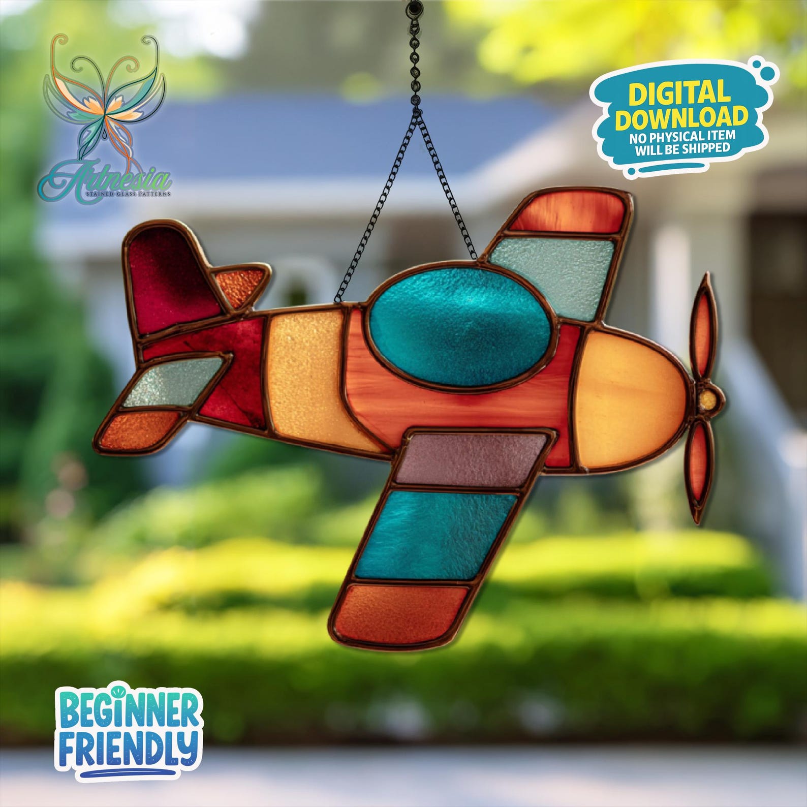 Plane Stained Glass Pattern, Air Plane Suncatcher, Stained Glass Plane ...