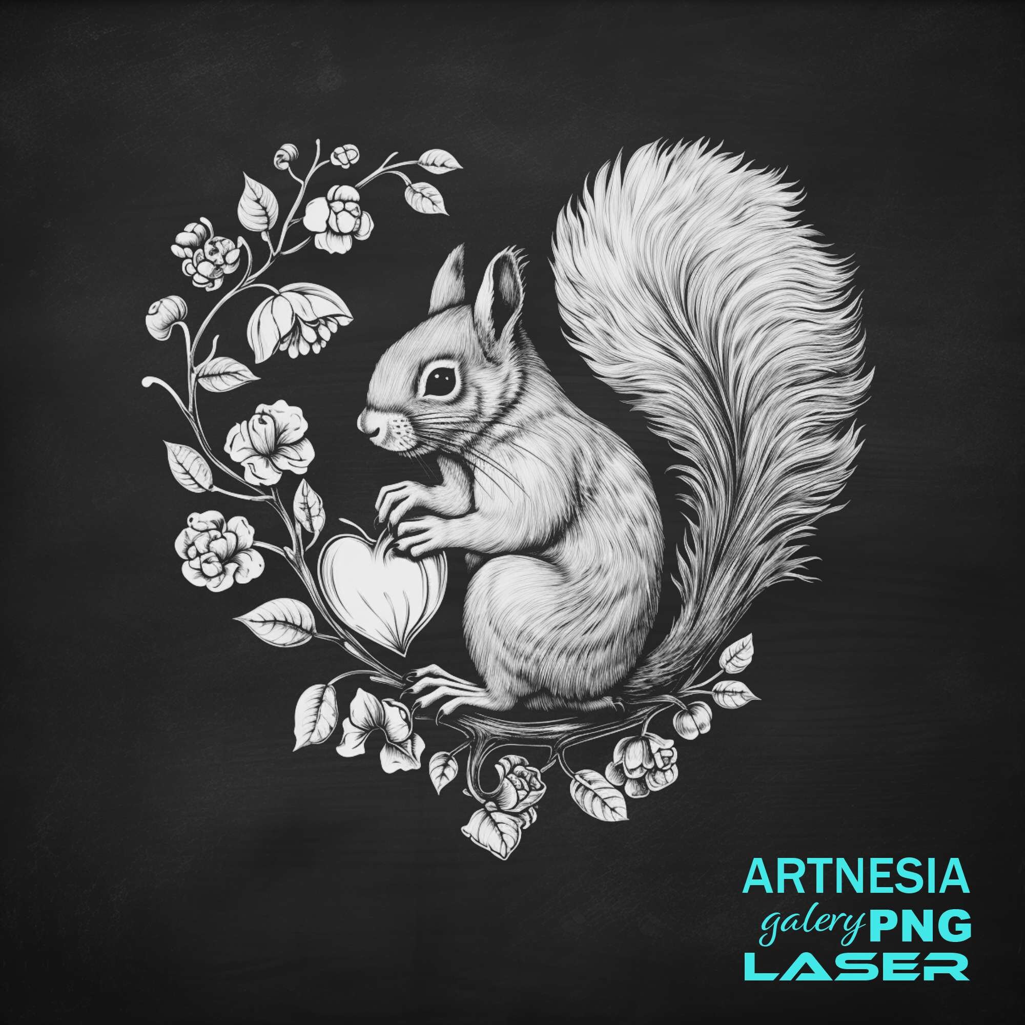 Squirrel Floral Design PNG: Laser Engraving File for Slate Coaster - Etsy