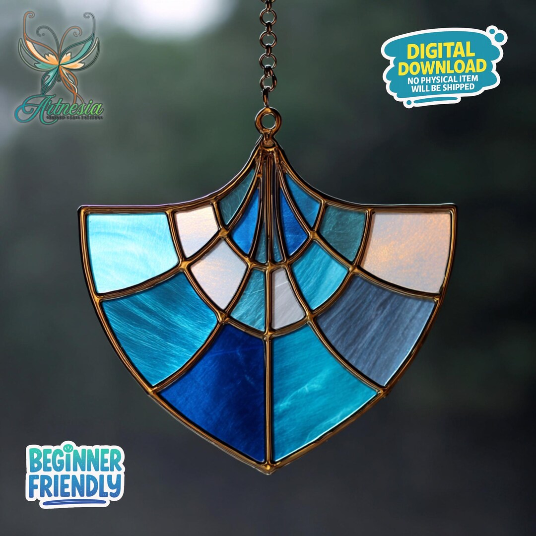 Hanging Fan Stained Glass Pattern, Fan Suncatcher, Stained Glass Fan ...