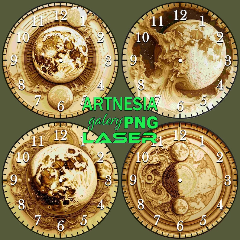 4 Moon 3D Illusion Clock Template PNG Laser Burn File, Digital Relief ...