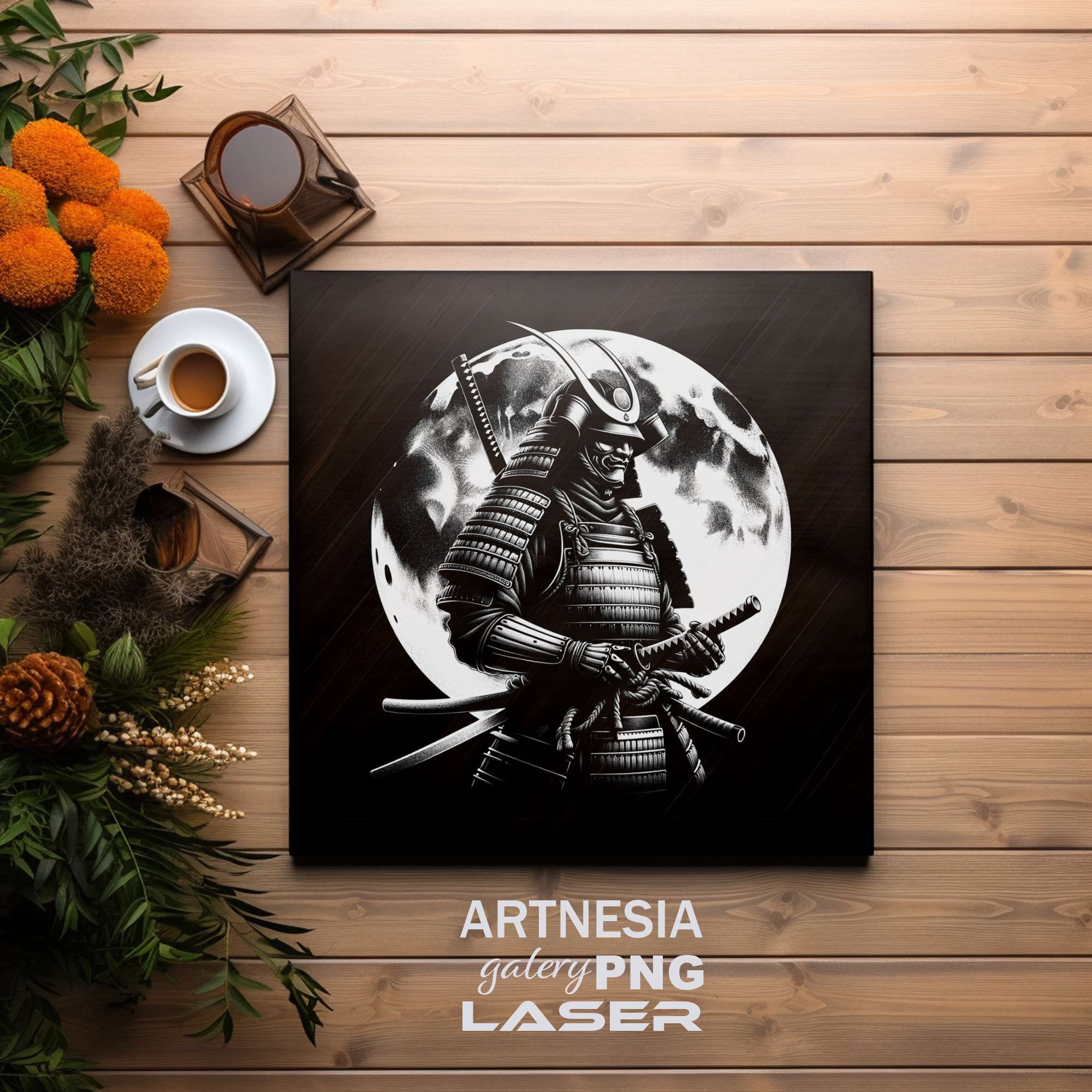 Samurai PNG Laser Engraving File for Slate Coaster, Laser Ready Design ...