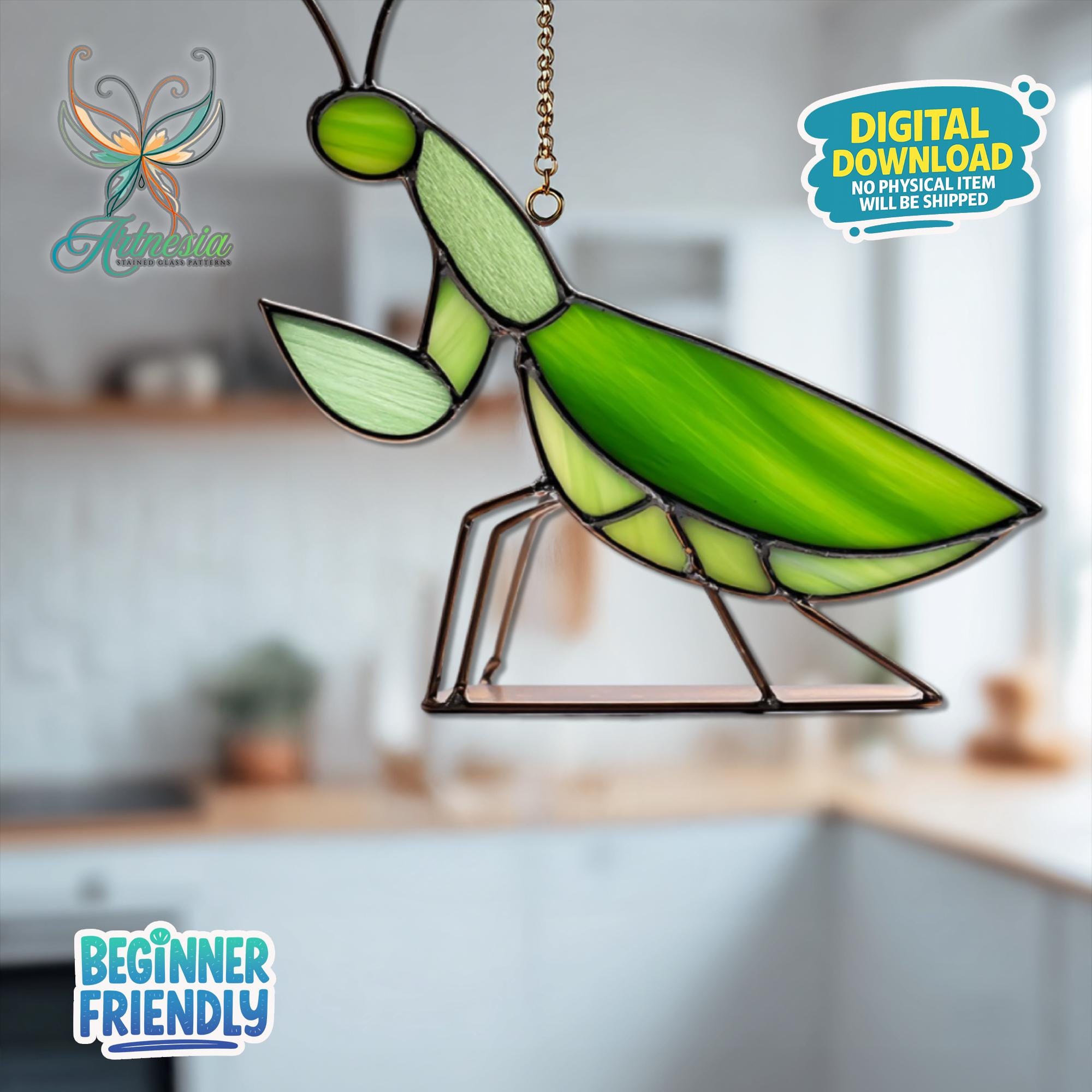 Praying Mantis Stained Glass Pattern, Praying Mantis Suncatcher, Home ...