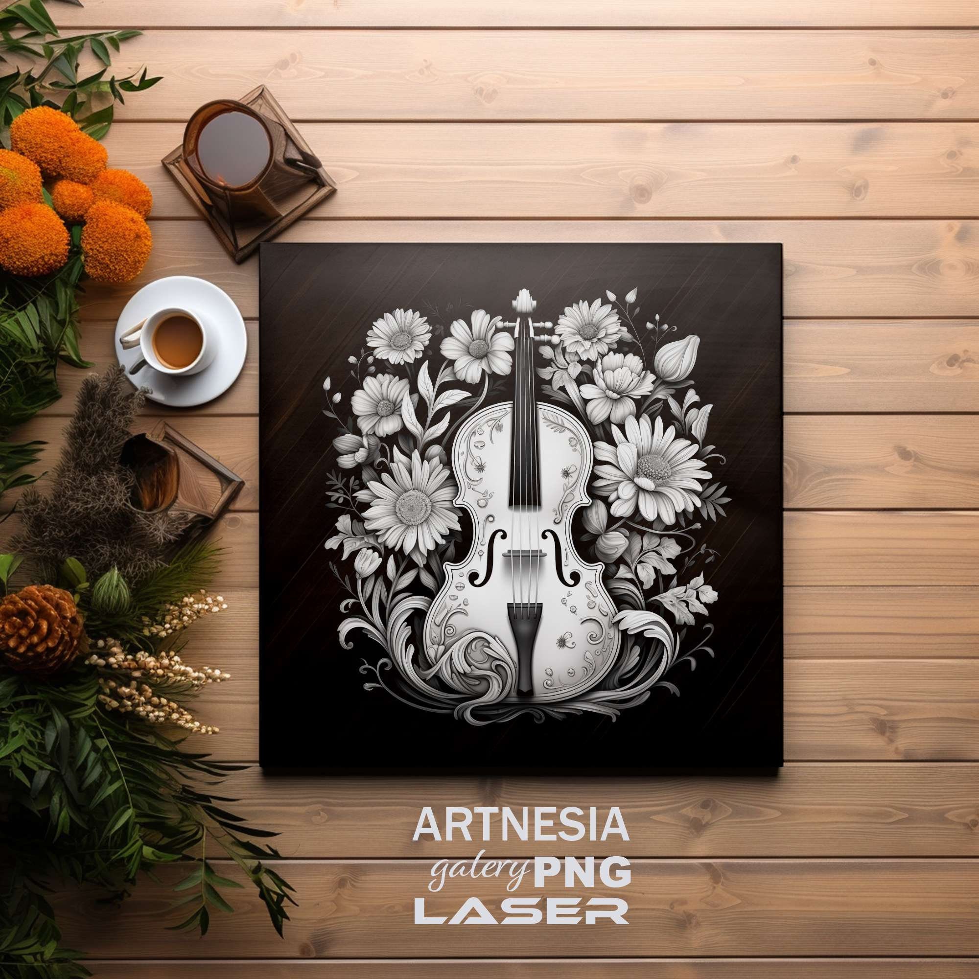 Violin PNG Laser Engraving File for Slate Coaster, Laser Ready Design ...