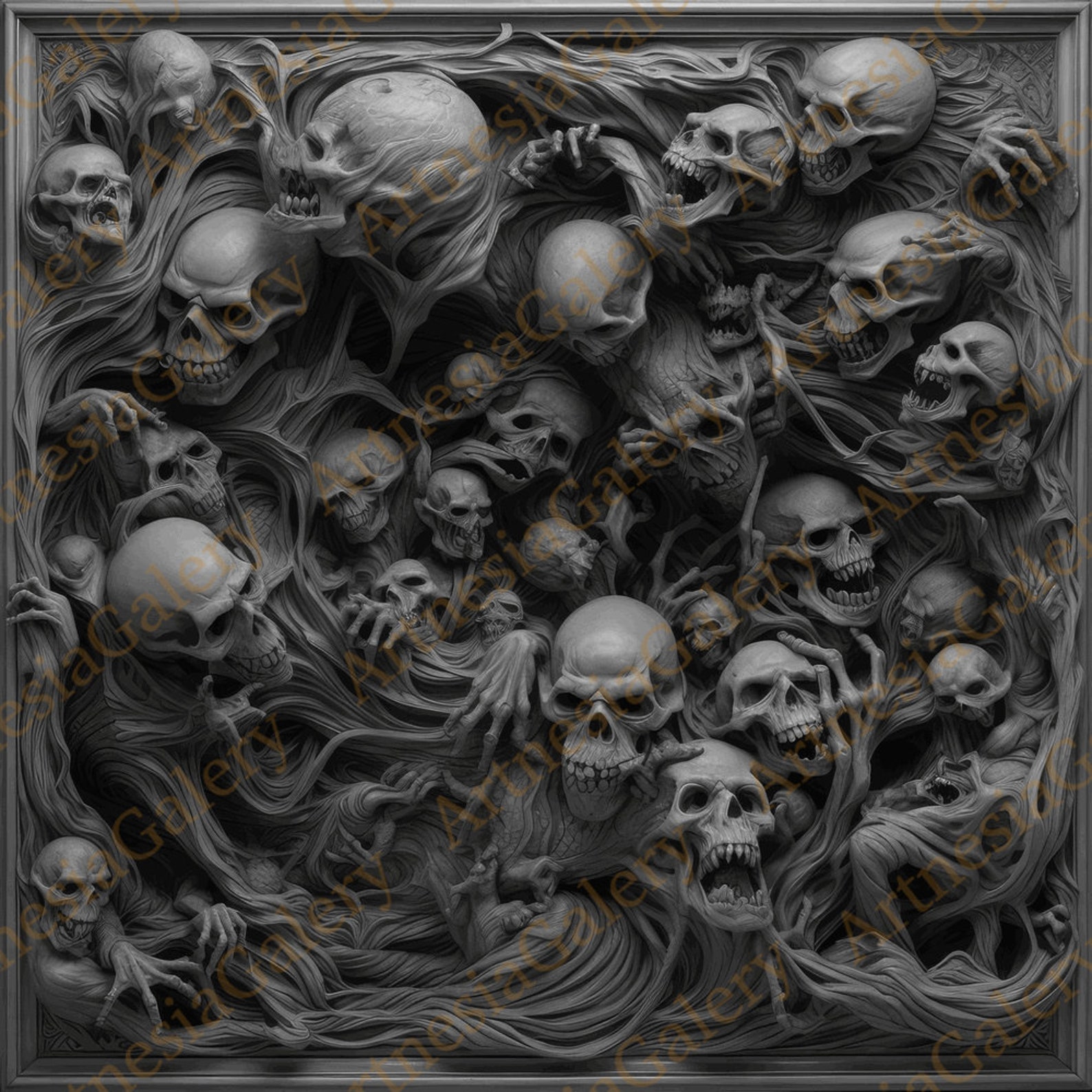 4 Scary Skull 3D Illusion PNG Laser Burn File, Digital Relief Design ...