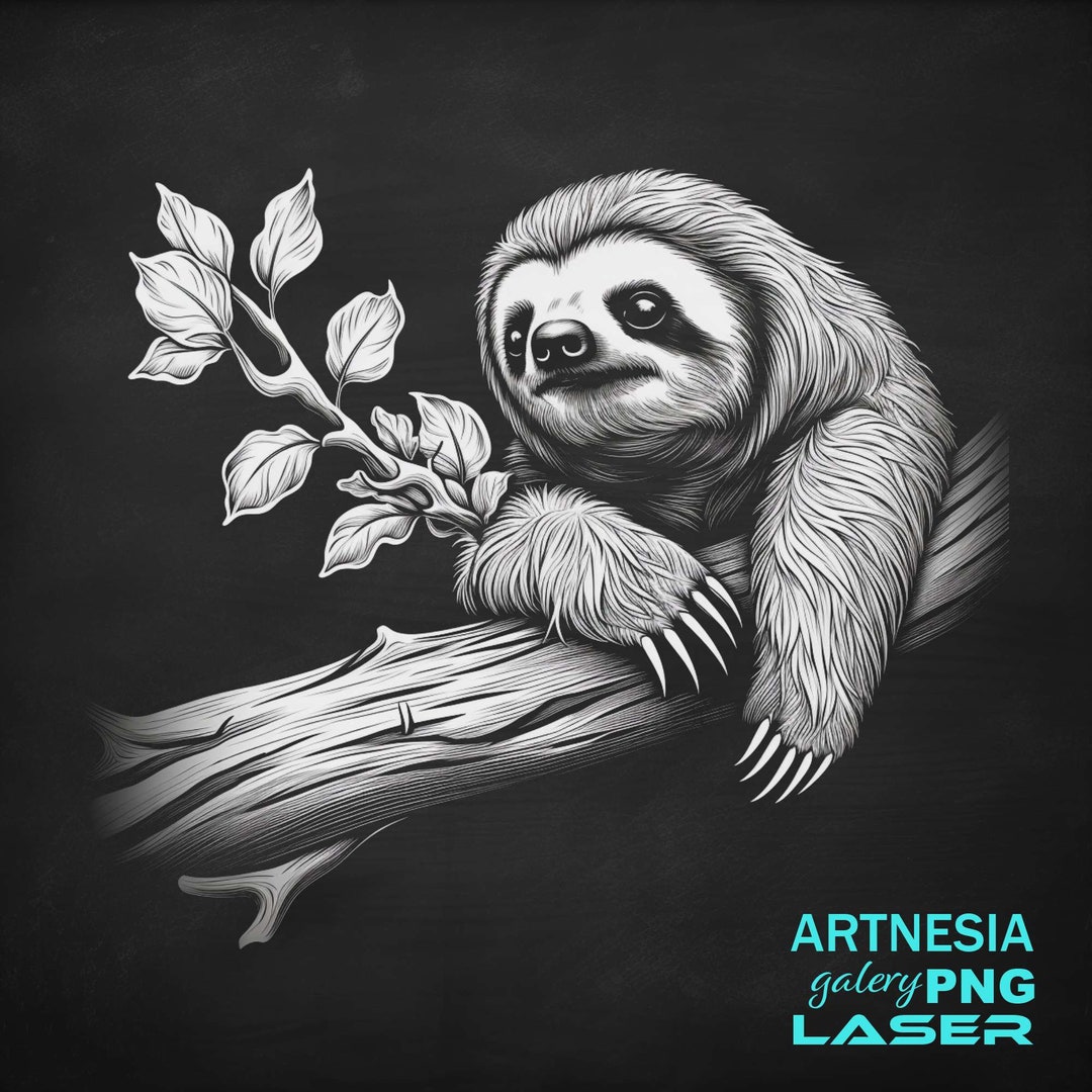 Sloth V2 PNG Laser Engraving File for Slate Coaster, Laser Ready Design ...