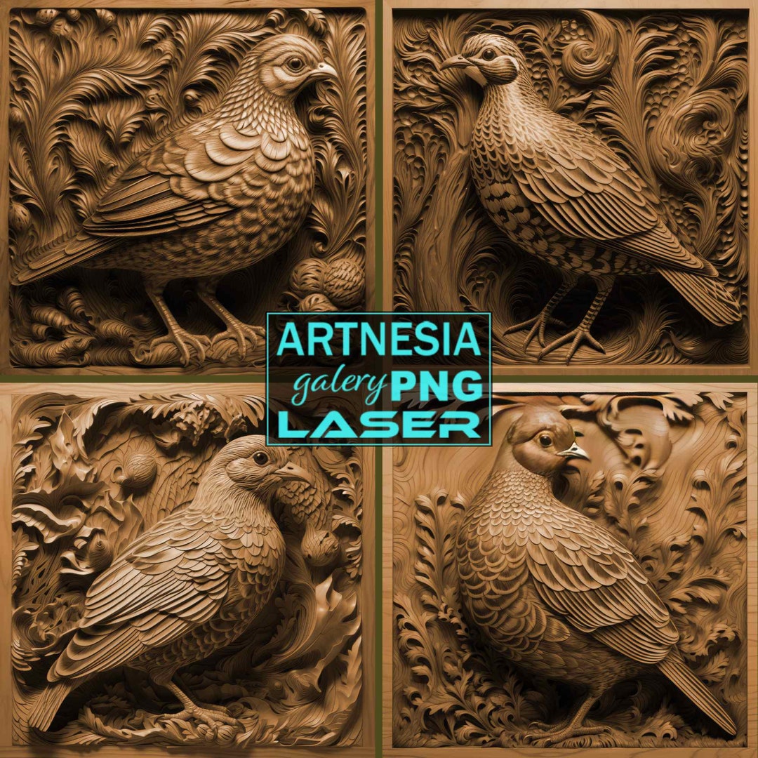 4 Quail 3D Illusion PNG Laser Burn File, Digital Relief Design ...