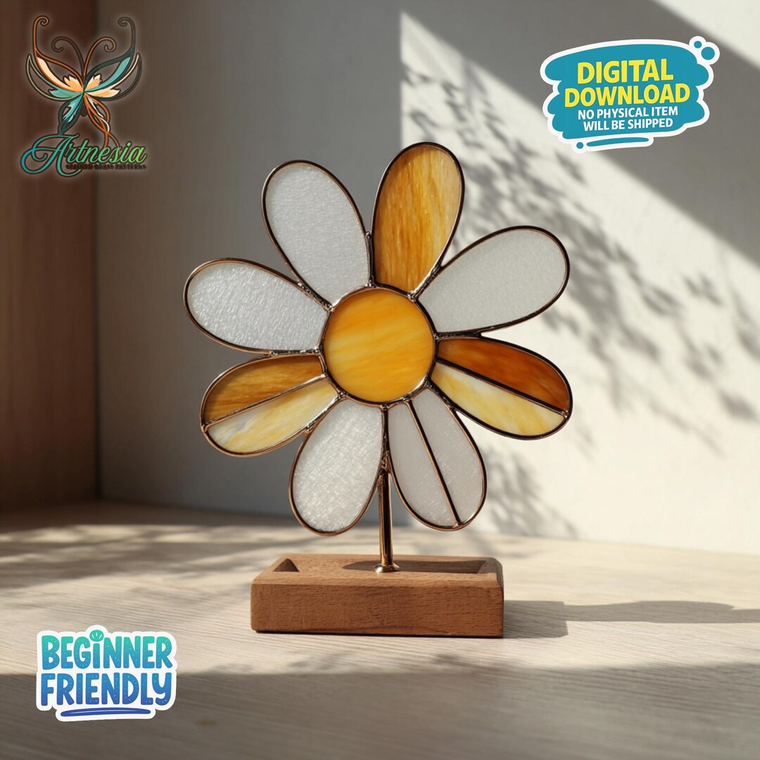 Daisy Stained Glass Pattern, Daisy Stained Glass, Suncatcher, Crafting ...