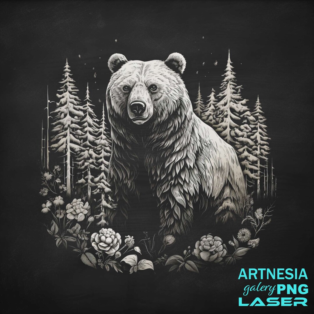 Bear Animal PNG Laser Engraving File for Slate Coaster, Laser Ready ...