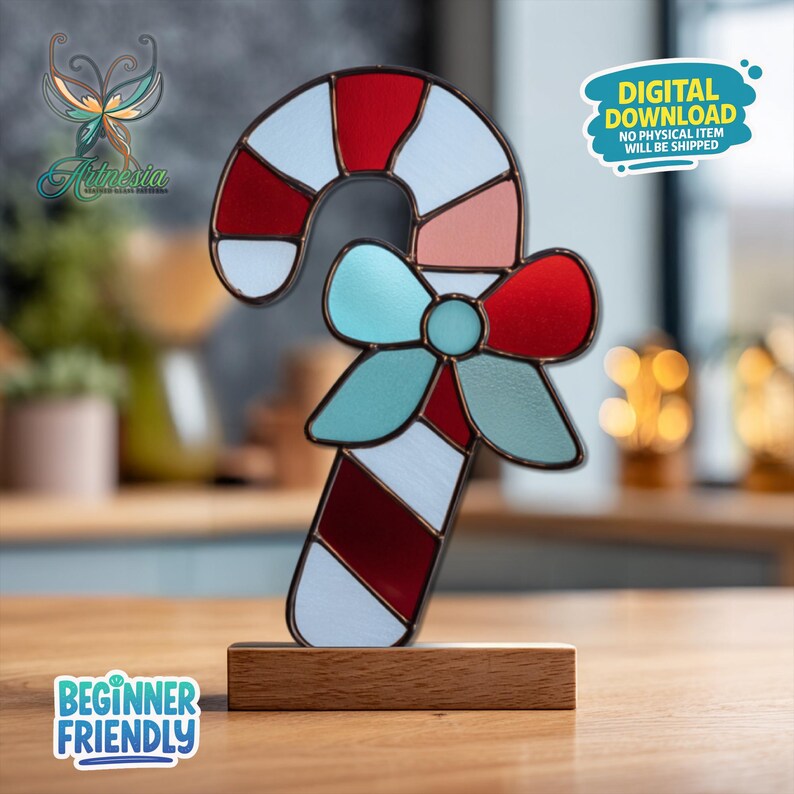 Candy Cane Stained Glass Pattern, Candy Cane Suncatcher, Home Decor ...