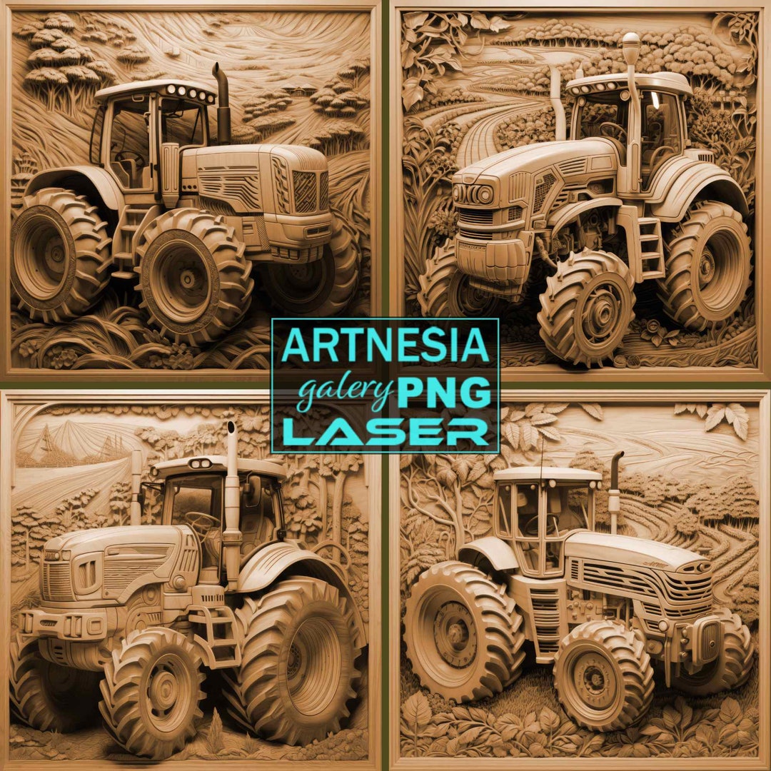 4 Tractor 3D Illusion PNG Laser Burn File, Digital Relief Design ...