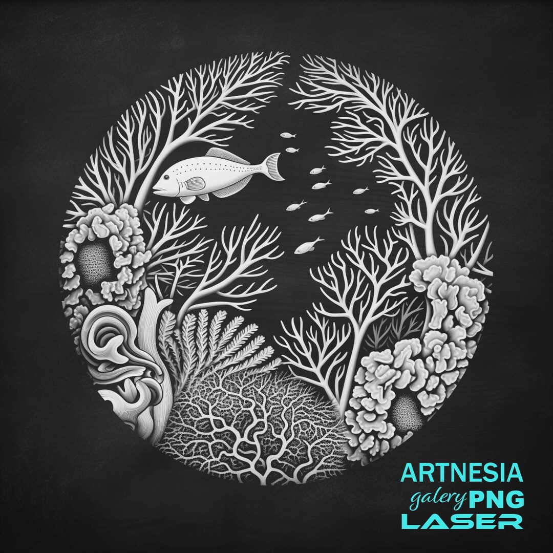 Coral Reefs V2 PNG Laser Engraving File for Slate Coaster, Laser Ready ...