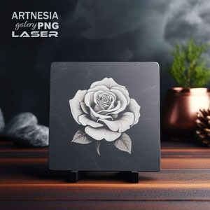 Rose Flower V2 PNG Laser Engraving File for Slate Coaster, Laser Ready ...