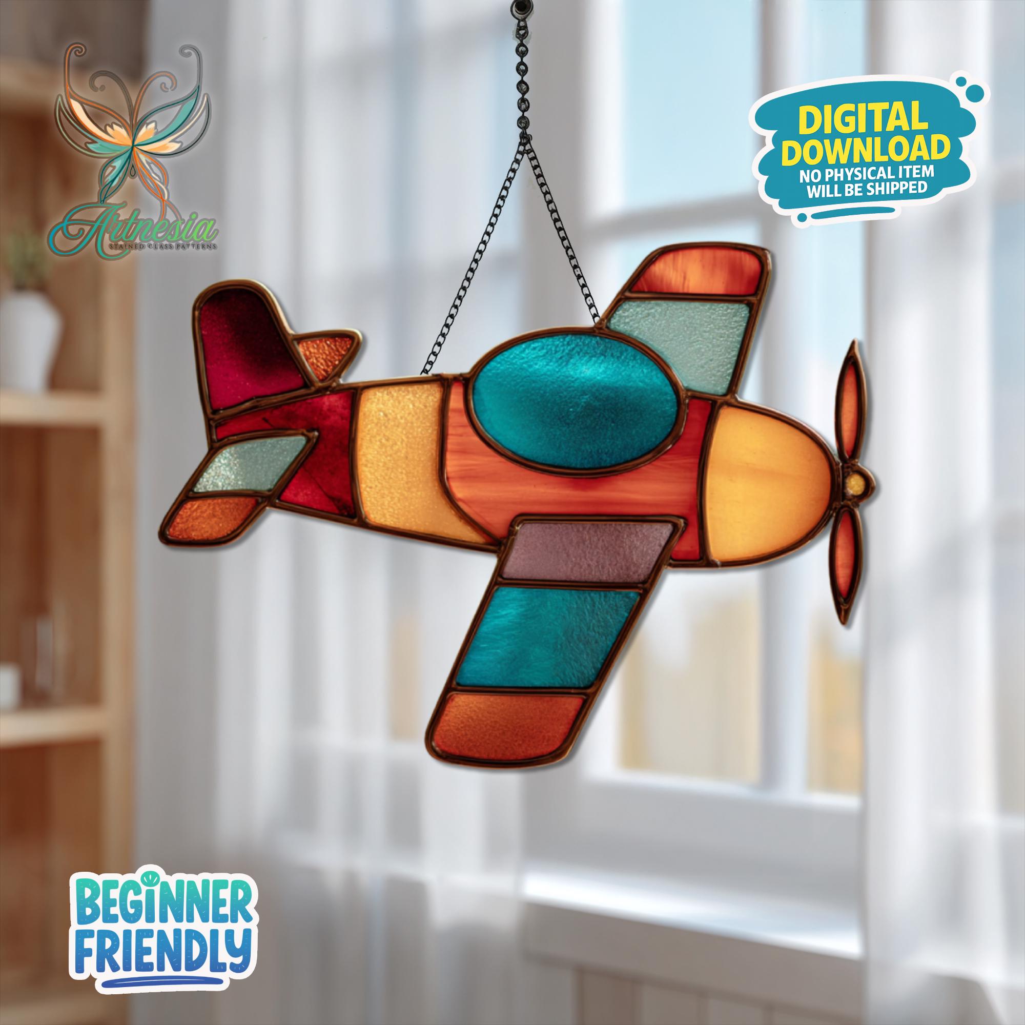 Plane Stained Glass Pattern, Air Plane Suncatcher, Stained Glass Plane ...