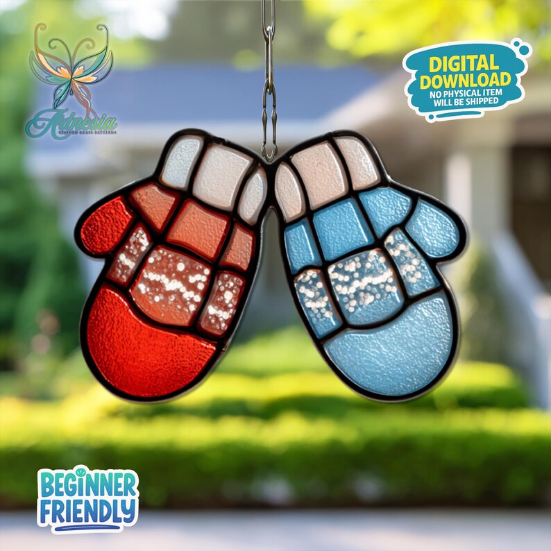 Winter Mittens Stained Glass Pattern, Mittens Suncatcher, Gloves ...