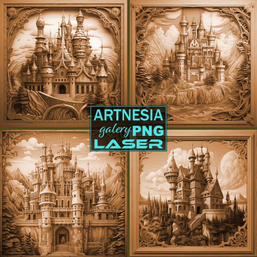 4 Castle 3D Illusion PNG Laser Burn File, Digital Relief Design ...