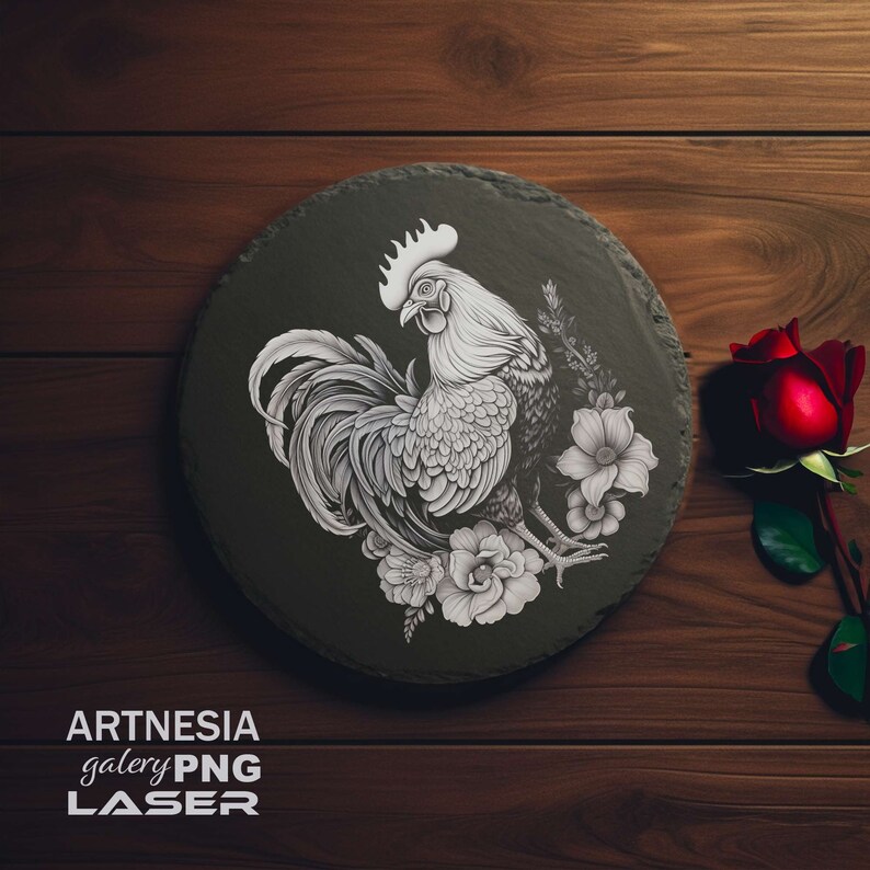 Rooster PNG Laser Engraving File for Slate Coaster, Laser Ready Design ...