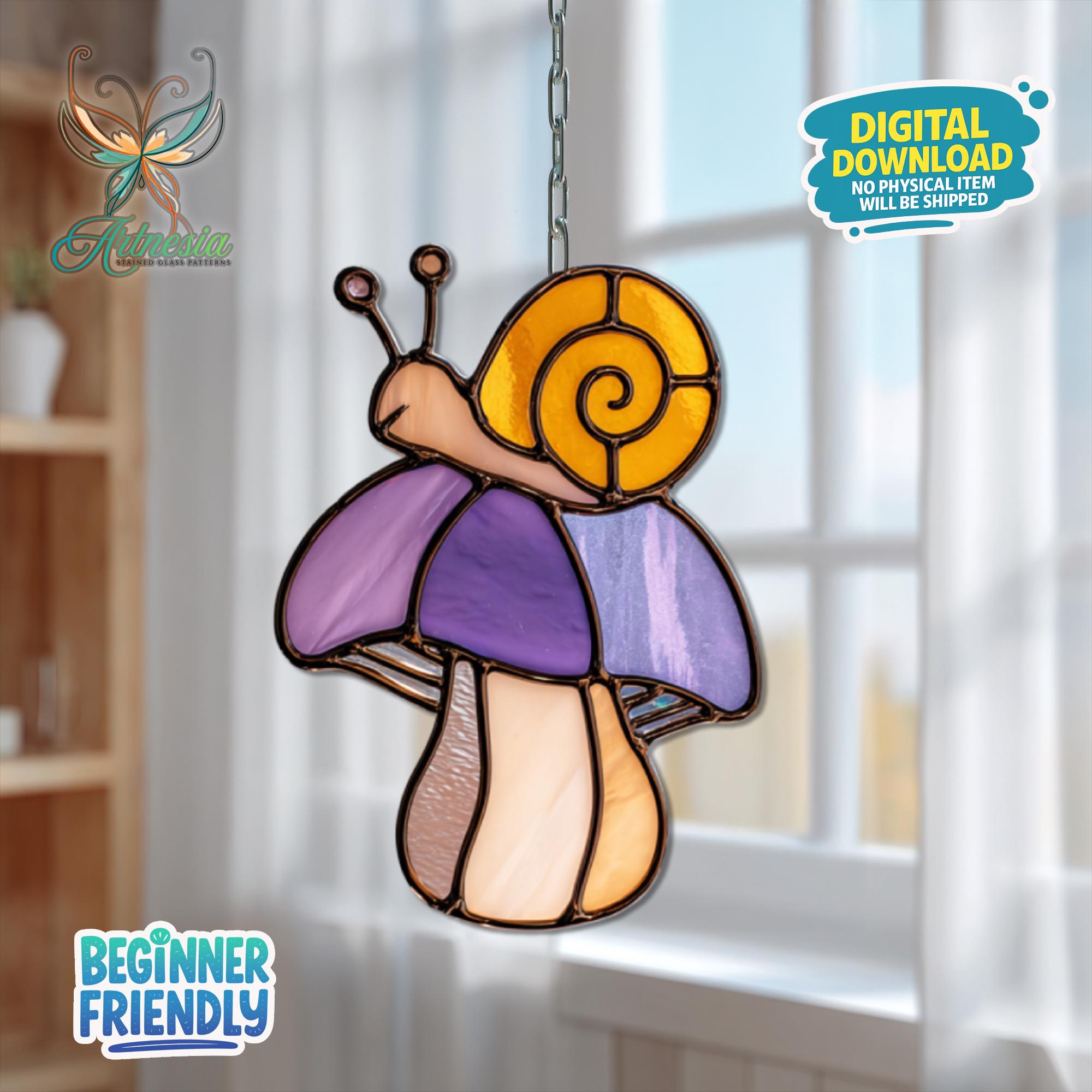 Mushroom With Snail Stained Glass Pattern, Snail Stained Glass ...