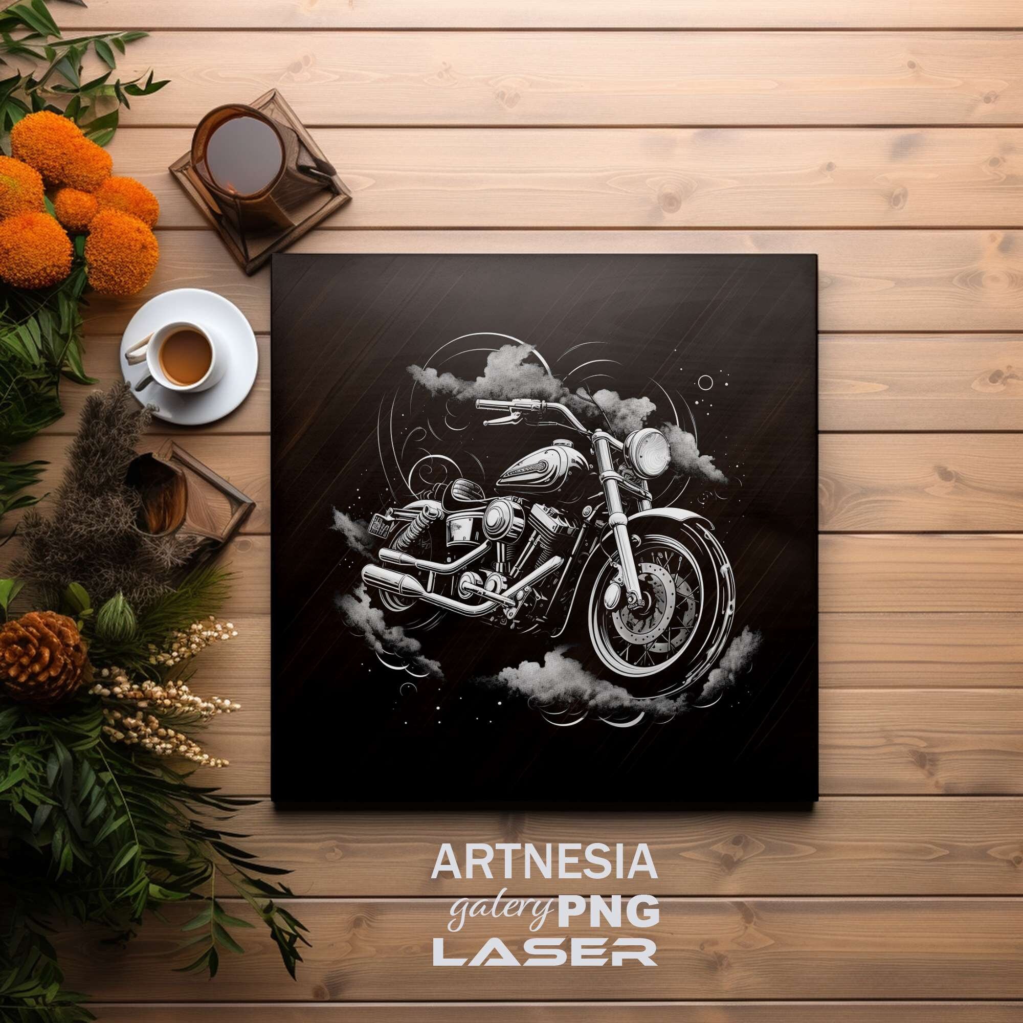 Motorcycle V2 PNG Laser Engraving File for Slate Coaster, Laser Ready ...