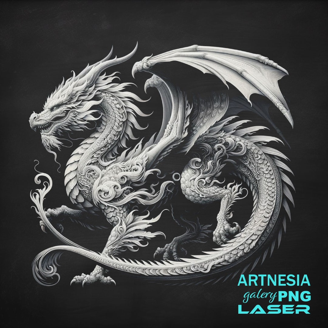 Dragon Laser Engraving PNG File: Slate Coaster Design - Etsy