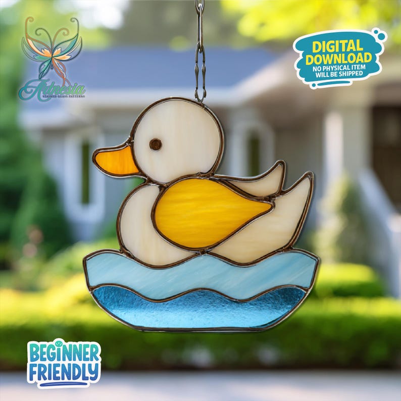 Swimming Duck Stained Glass Pattern, Duck Suncatcher, Animal Crafting ...