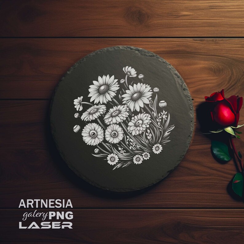 Daisy Flower V2 PNG Laser Engraving File for Slate Coaster, Laser Ready ...