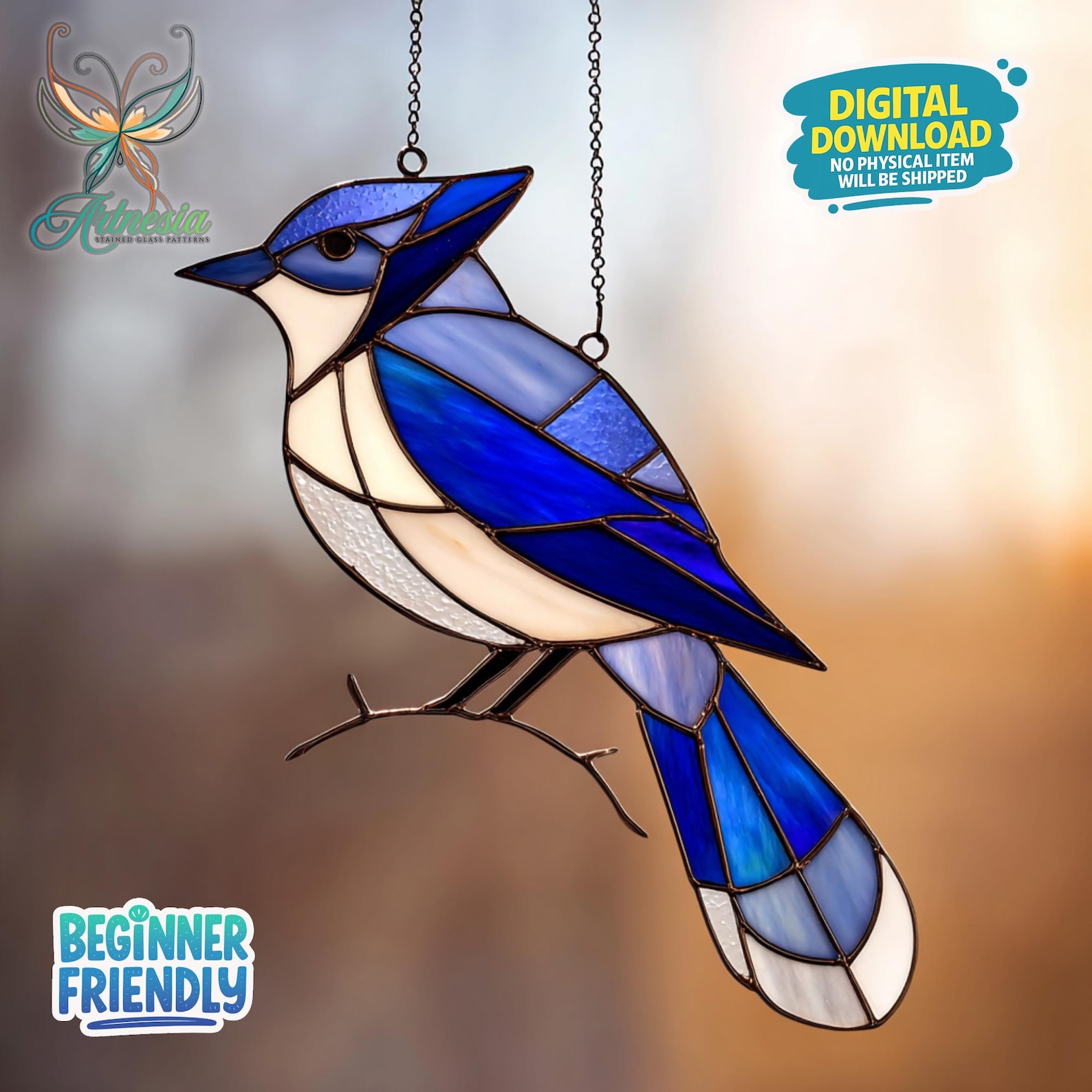 Blue Jay Stained Glass Pattern, Bird Stained Glass, Animal Suncatcher ...