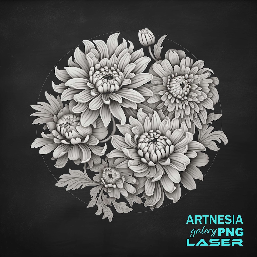 Chrysanthemum Flower PNG Laser Engraving File for Slate Coaster, Laser ...