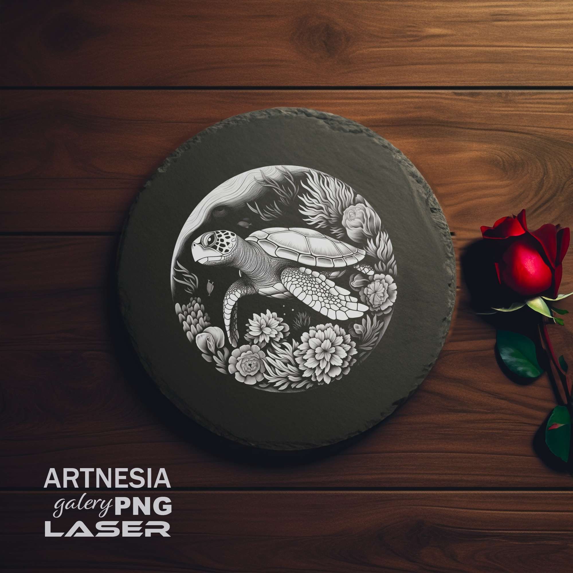 Turtle V2 PNG Laser Engraving File for Slate Coaster, Laser Ready Design, Slate Coaster Engraved ...
