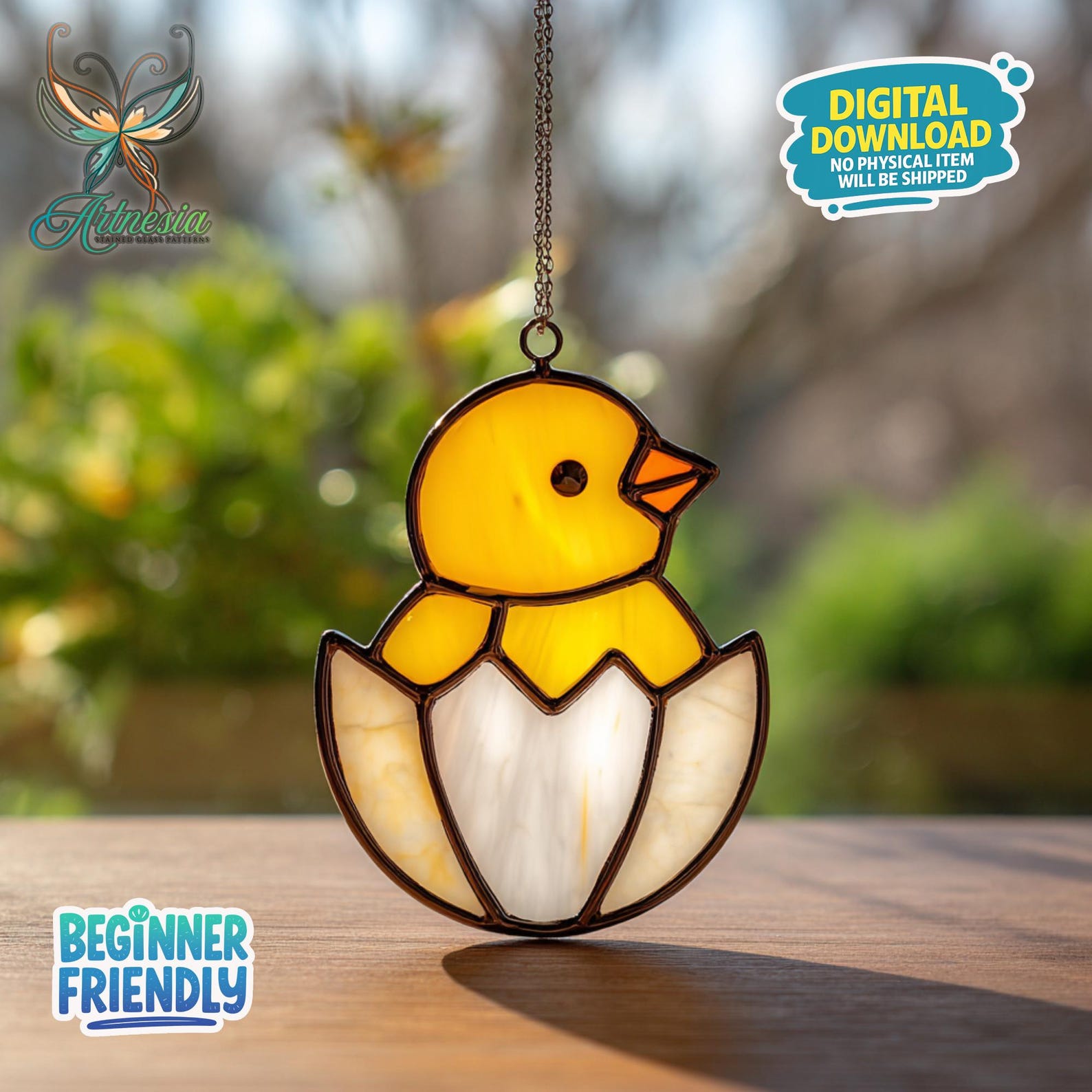 Baby Chick Stained Glass Pattern, Cute Chick Suncatcher, Stained Glass ...