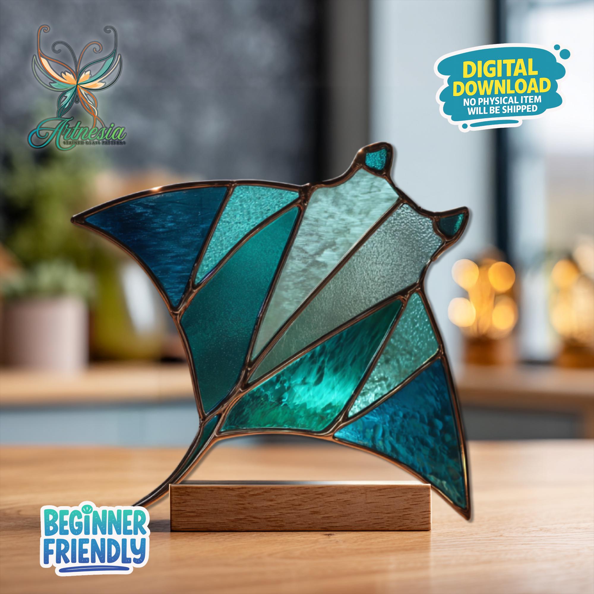 Manta Ray Stained Glass Pattern, Manta Ray Suncatcher, Stained Glass ...