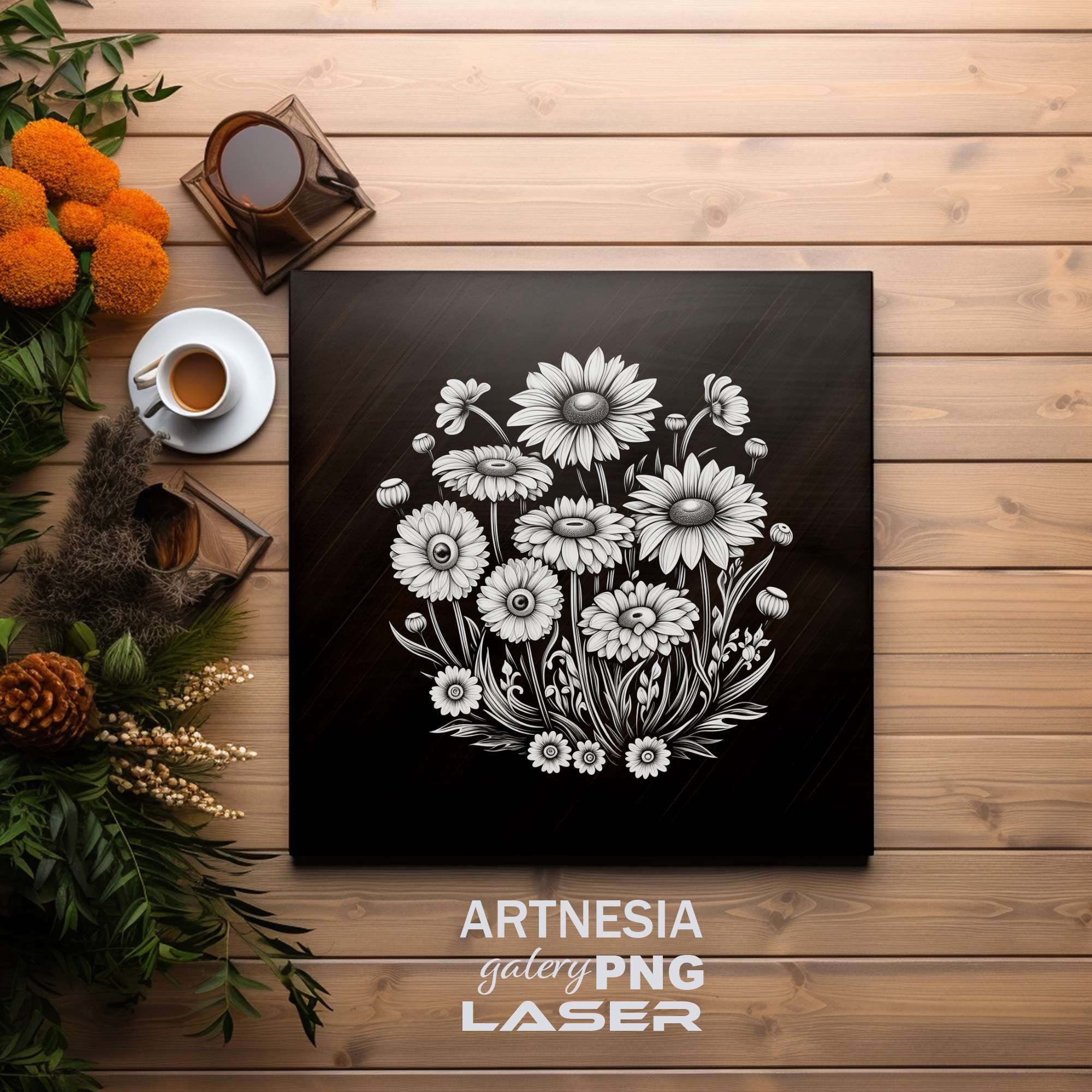 Daisy Flower V2 PNG Laser Engraving File for Slate Coaster, Laser Ready ...