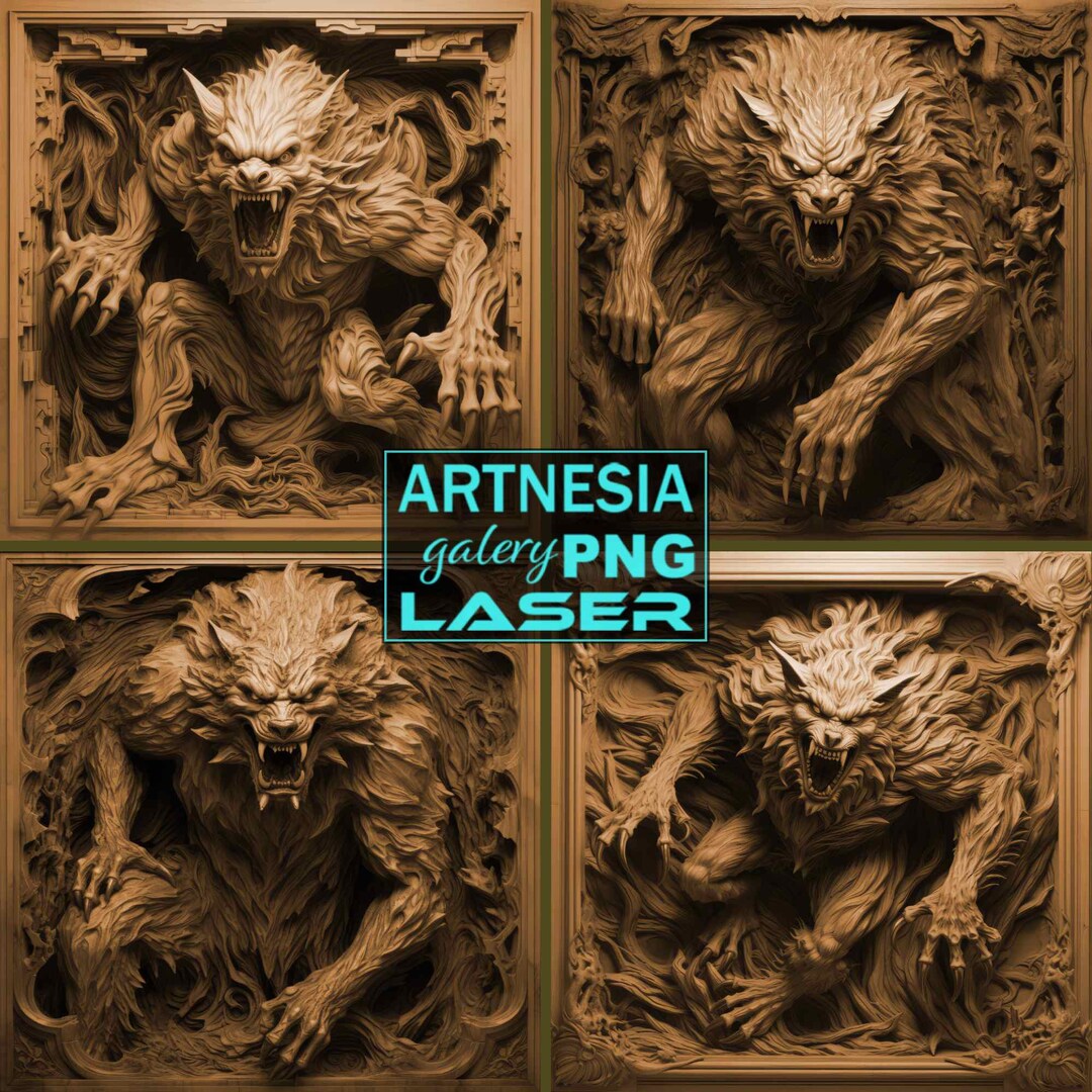 Werewolf 3D Illusion PNG Laser File: Digital Relief Design (lightburn ...