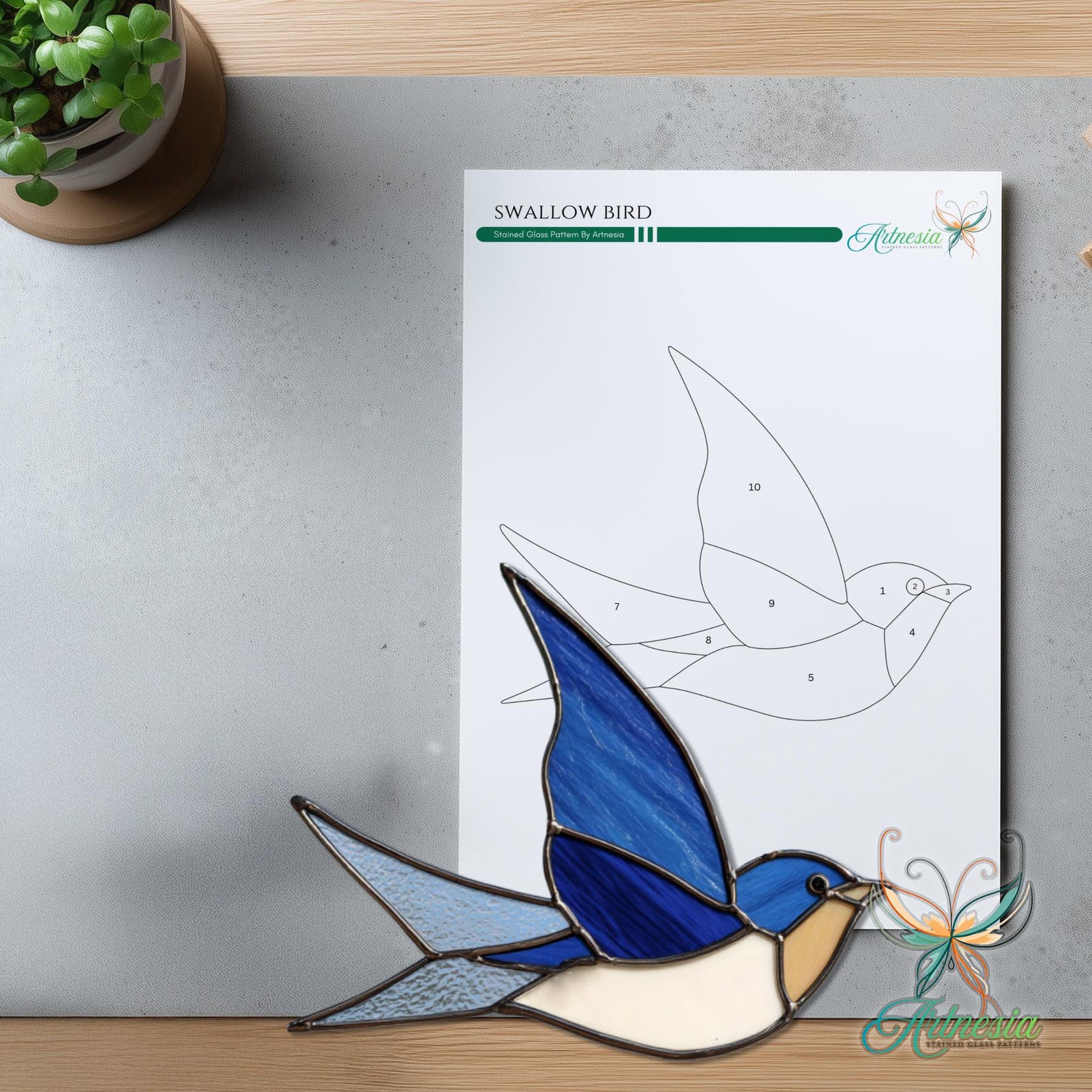 Swallow Bird Stained Glass Pattern, Bird Stained Glass, Swallow ...