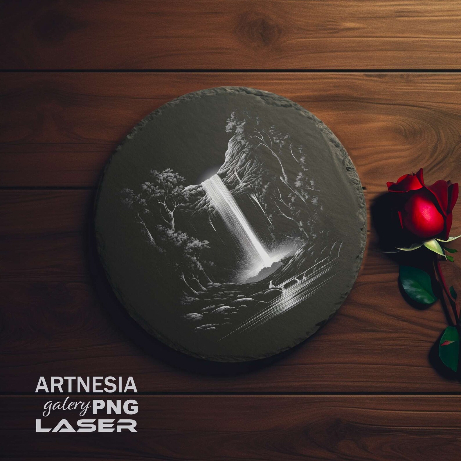 Waterfall PNG Laser Engraving File for Slate Coaster, Laser Ready ...