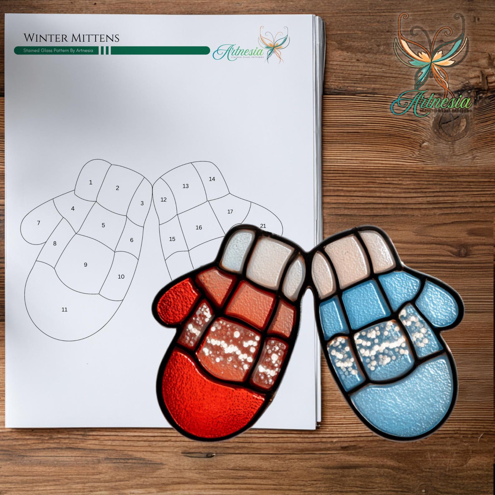 Winter Mittens Stained Glass Pattern, Mittens Suncatcher, Gloves ...