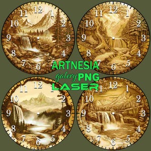 4 Waterfall 3D Illusion Clock Template PNG Laser Burn File, Digital ...