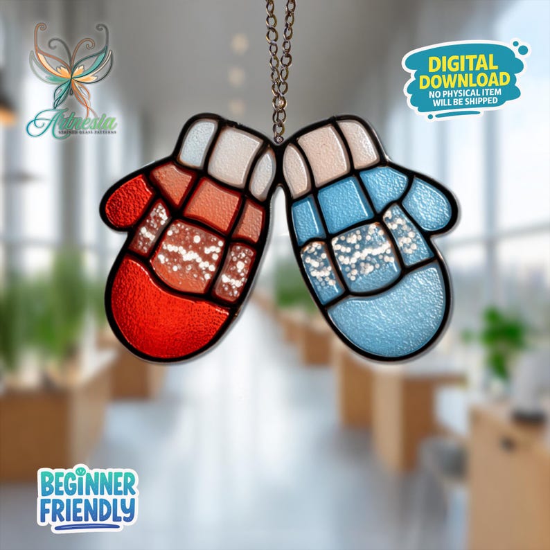 Winter Mittens Stained Glass Pattern, Mittens Suncatcher, Gloves ...