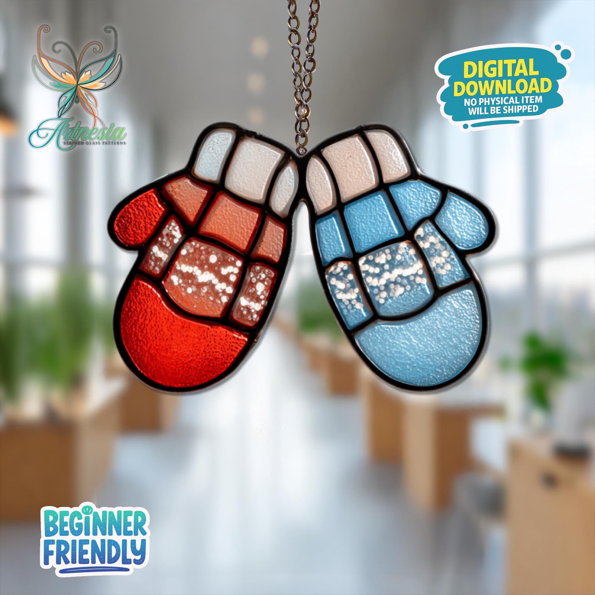 Winter Mittens Stained Glass Pattern, Mittens Suncatcher, Gloves ...