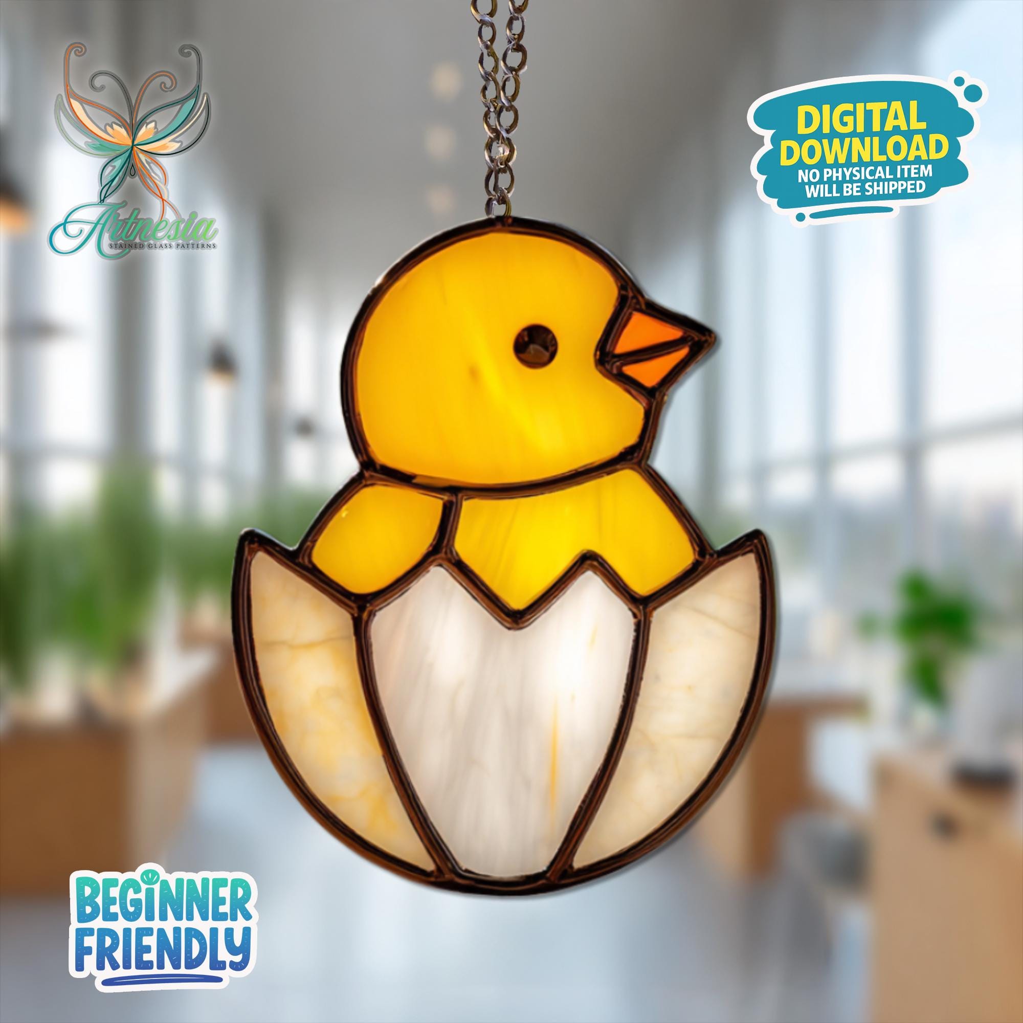 Baby Chick Stained Glass Pattern, Cute Chick Suncatcher, Stained Glass ...
